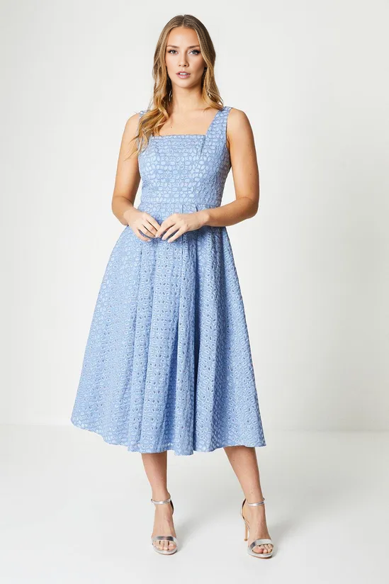 Lace Square Neck Midi Dress Square Neckline A-Line Sleeveless Wedding ...