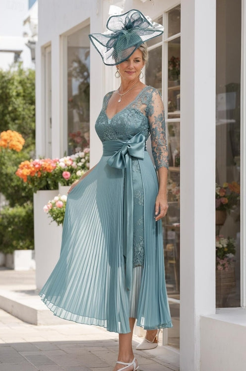 Two Piece Mother of the Bride Dress Elegant detachable V Neck Knee Len ...